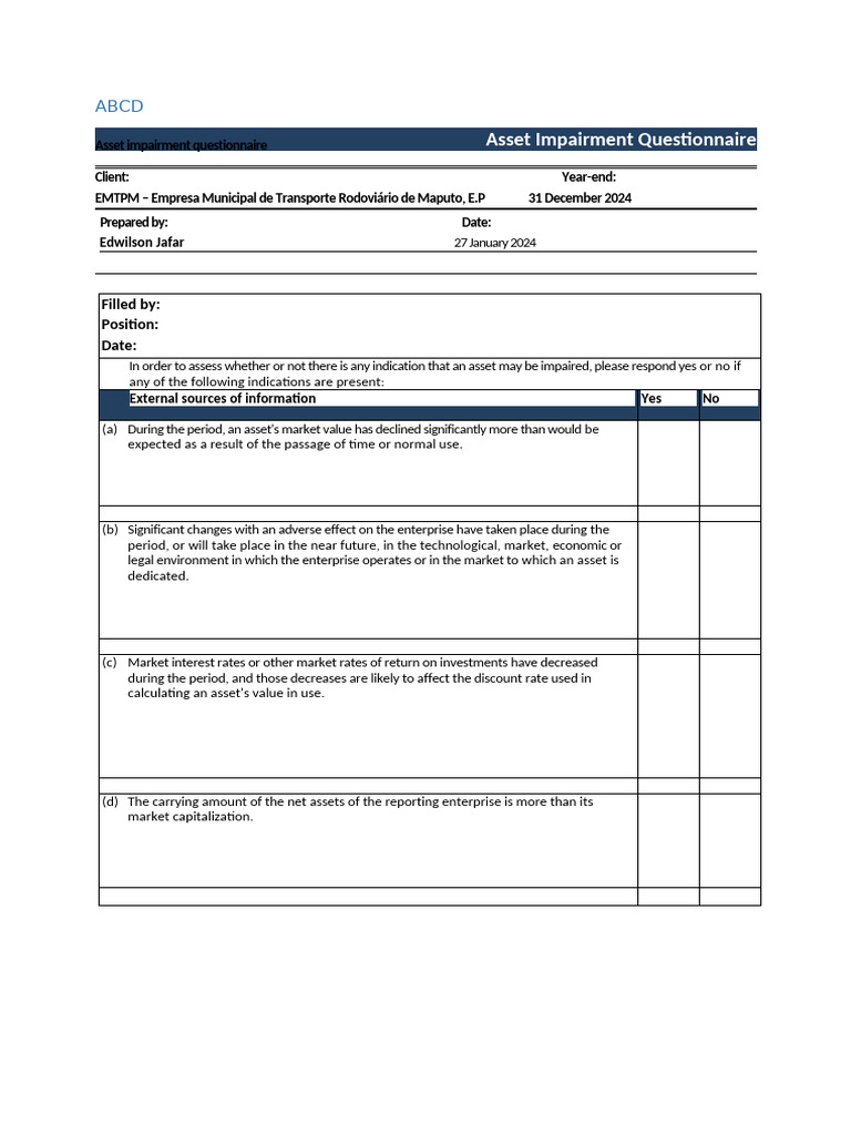 Asset Impairment Assessment Form | PDF | Business | Private Sector