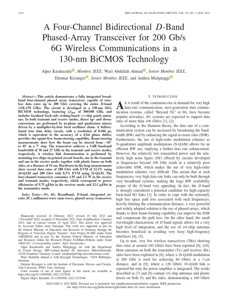 A Four-Channel Bidirectional D-Band Phased-Array Transceiver For 200 GB S 6G Wireless ...