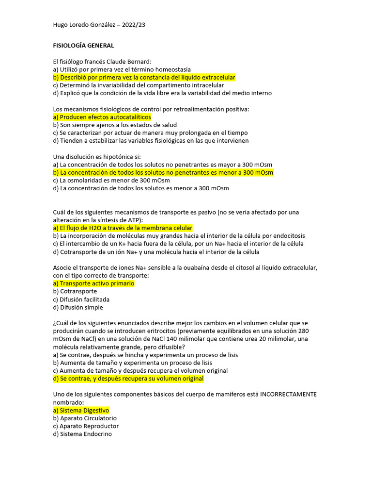 Recopilatorio de Preguntas de Fisiología General | PDF | Sinapsis | Potencial de acción