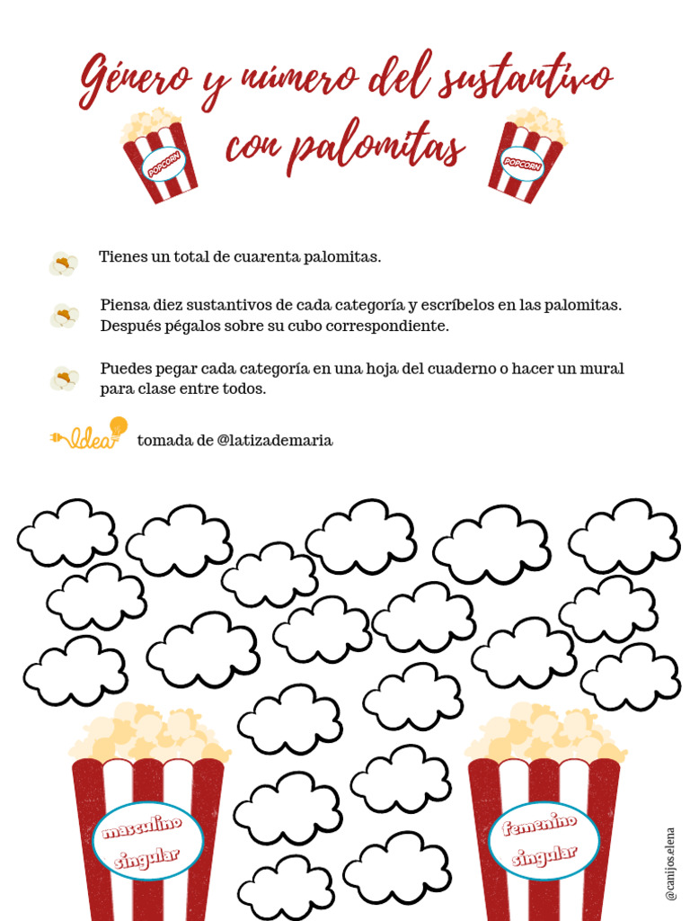 Género y Número Del Sustantivo Con Palomitas | PDF