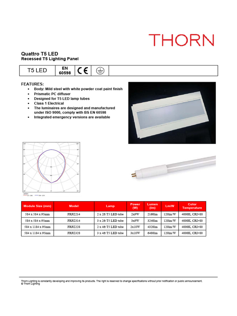Quattro T5 LED Recessed Lighting Panel | PDF | Lighting | Electrical ...