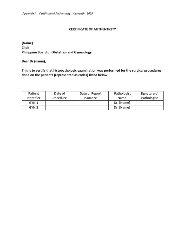 Appendix A Certificate of Authenticity Histopath 2025 1 | PDF