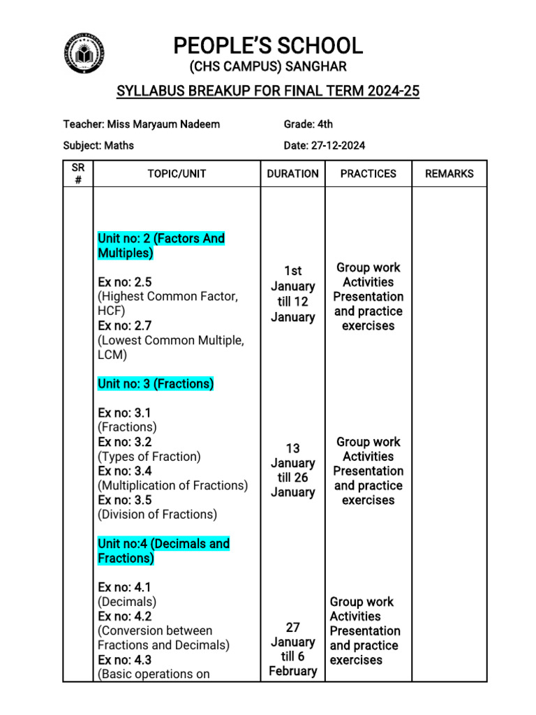 IV - Final-Term Syllabus Breakup For Math | PDF | Angle | Classical ...