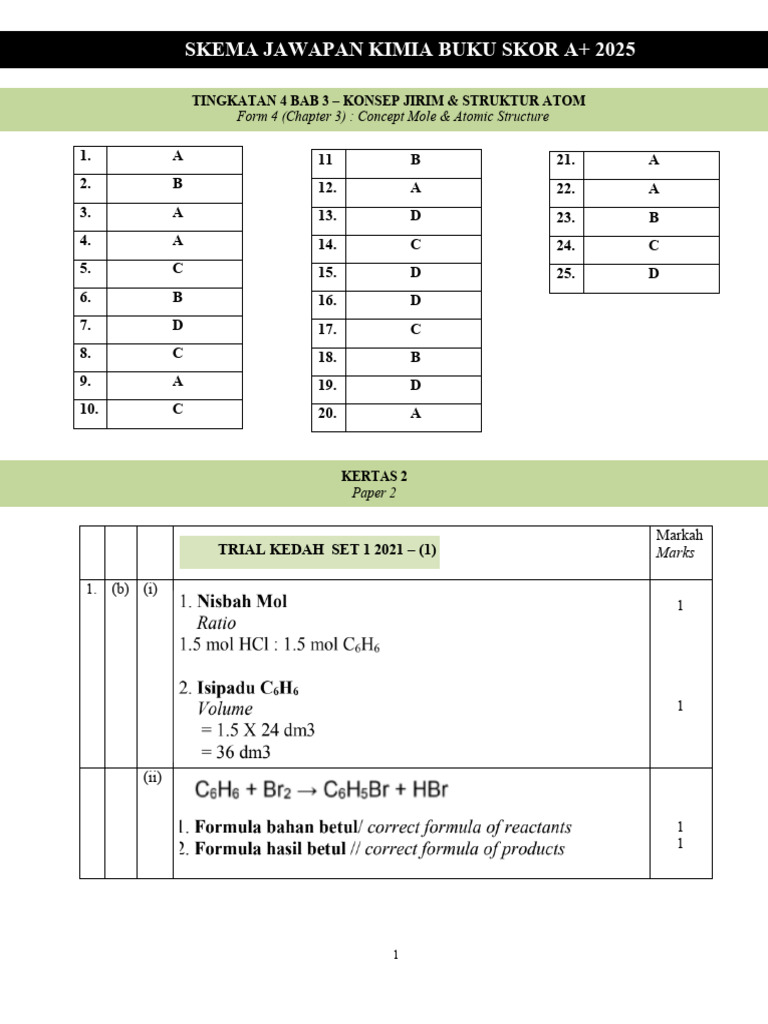 Skema Kimia Buku Skor A+ 2025 PDF | PDF | Chemistry | Physical Chemistry