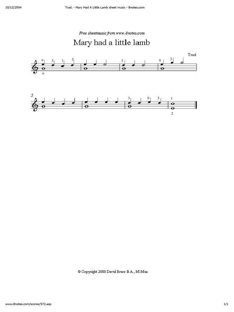 Trad. - Mary Had A Little Lamb Sheet Music - 8notes | PDF