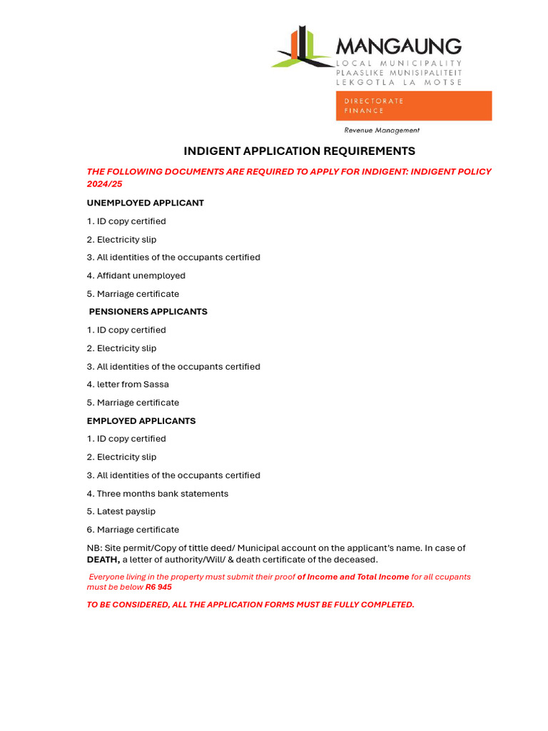 Appplication for Indigent Requirement 1 | PDF