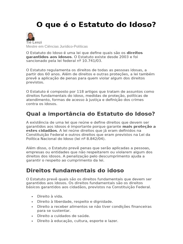 O que é o Estatuto do Idoso | PDF | Terceira idade | Cidadania