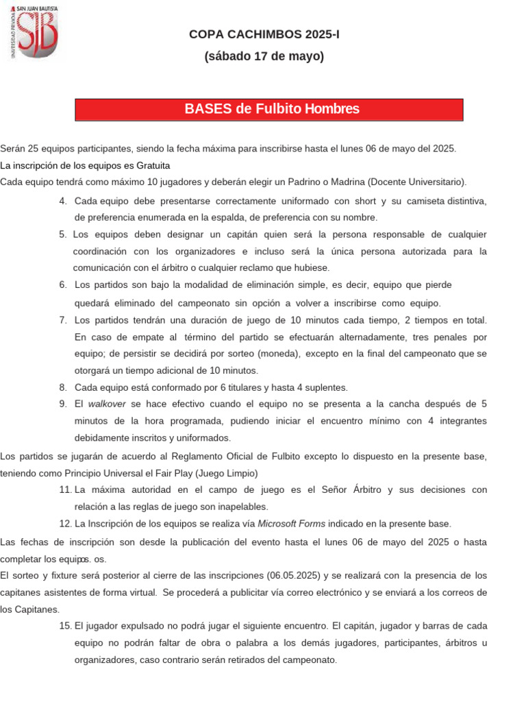 Bases Campeonato Fulbito 2025-I | PDF | Deportes