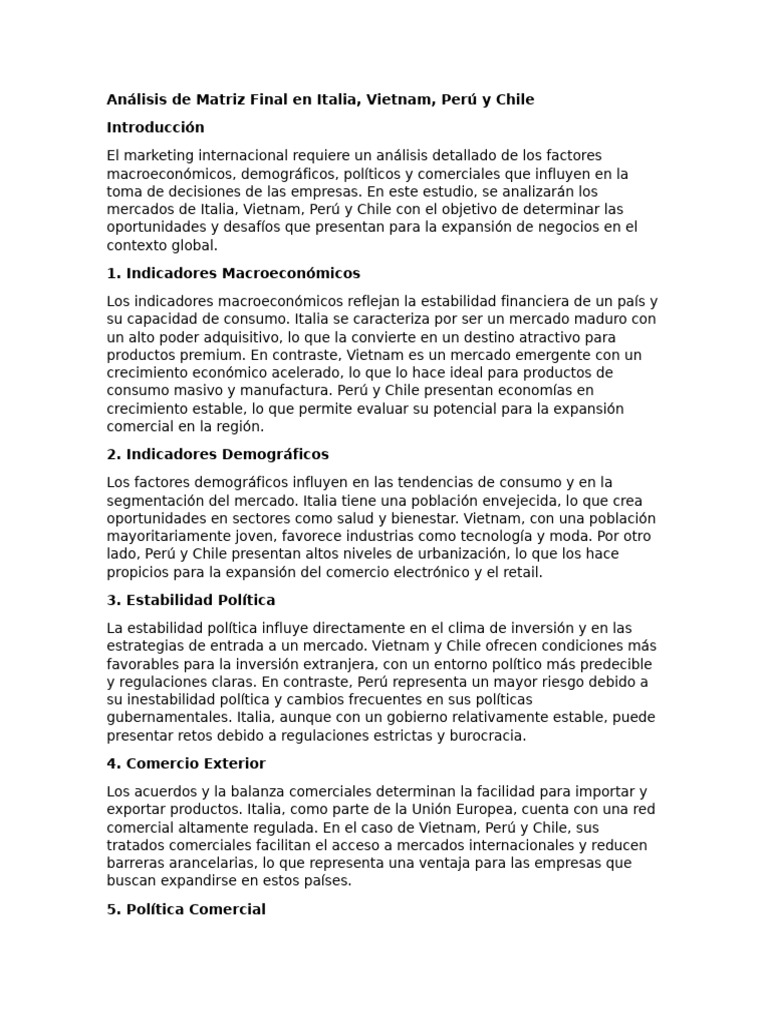 Análisis de Matriz Final en Italia | PDF | Logística | Chile