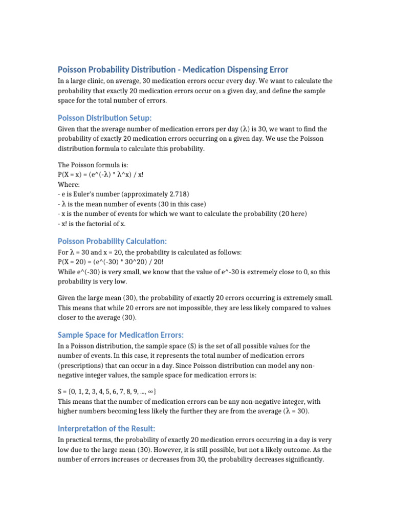 Poisson Medication Error Distribution With Sample Space | PDF