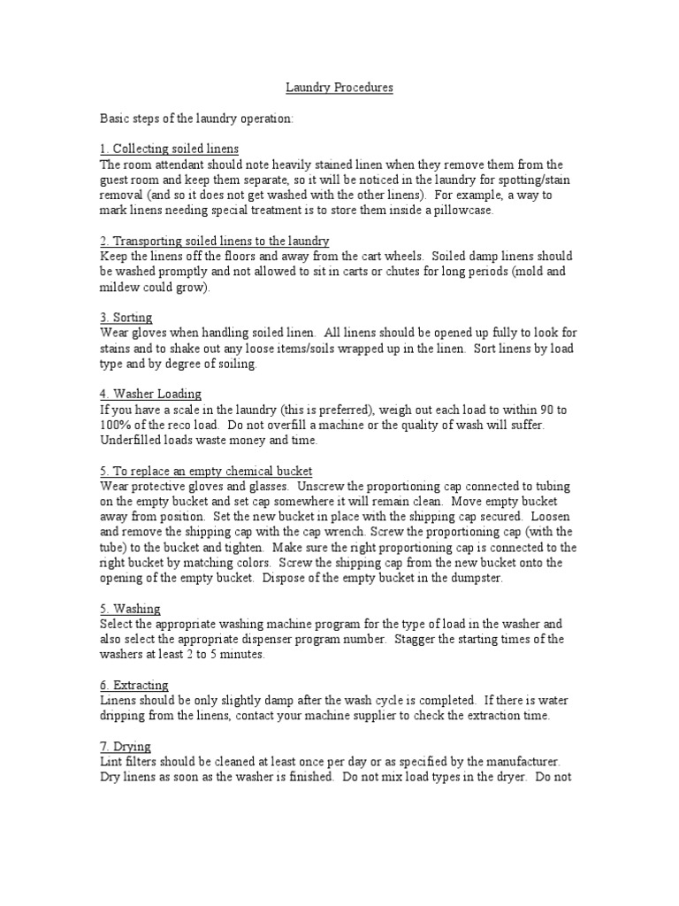 Housekeeping Laundry Procedures Guide | PDF