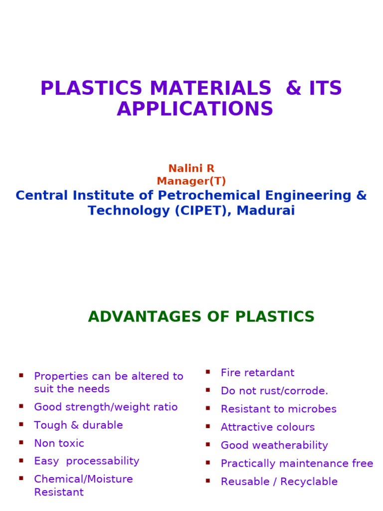 Plastics Materials & Its Applications-Nalini R-28.01.2022 | PDF ...