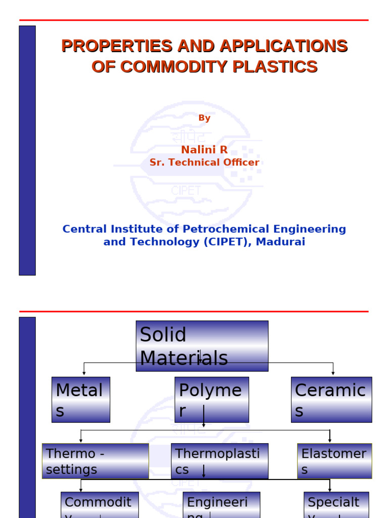 Properties, Application of Commodity Plastics-Nalini | PDF | Thermoplastic | Polyethylene