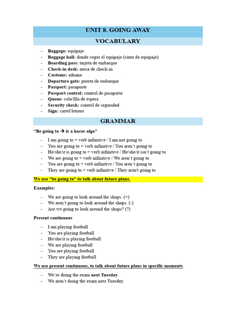 Travel Vocabulary and Grammar Guide | PDF