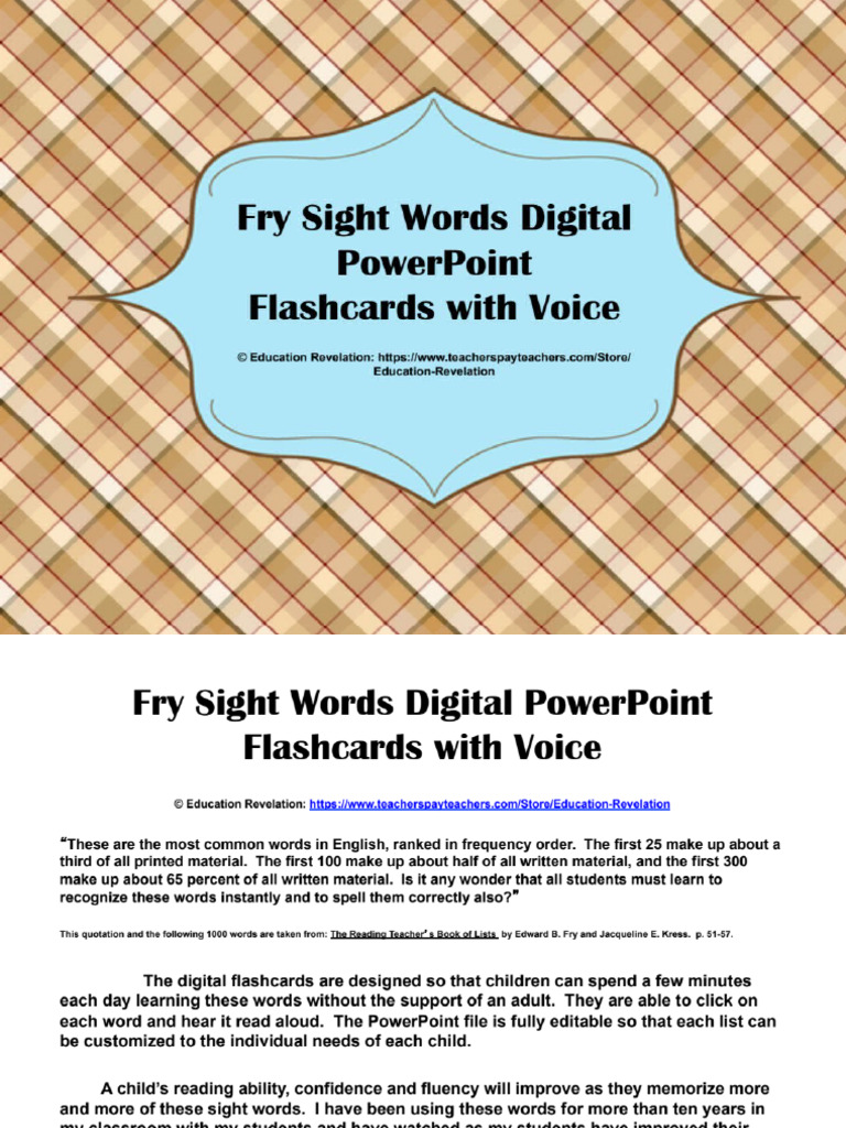 FryDigitalSightWordPowerPointFlashcardsFryWords301400 1 | PDF