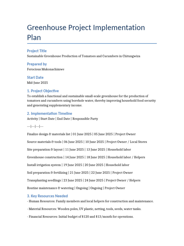 Greenhouse Implementation Plan | PDF
