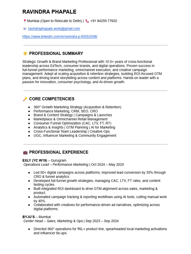 Ravindra Phapale Resume Delhi | PDF | Marketing | Information Technology