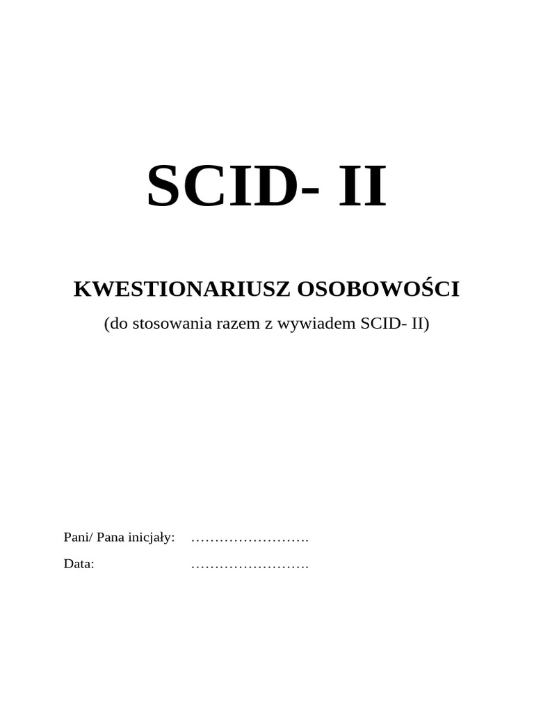 SCID-II - Kwestionariusz Osobowości | PDF