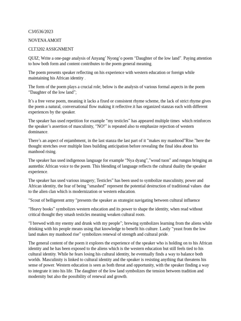 Kenyan Poetry Assignment | PDF | Poetry