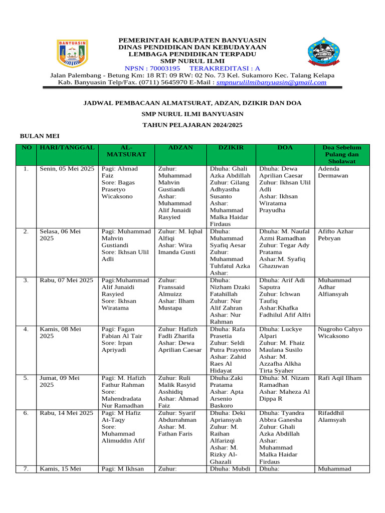Jadwal Petugas Masjid Mei | PDF