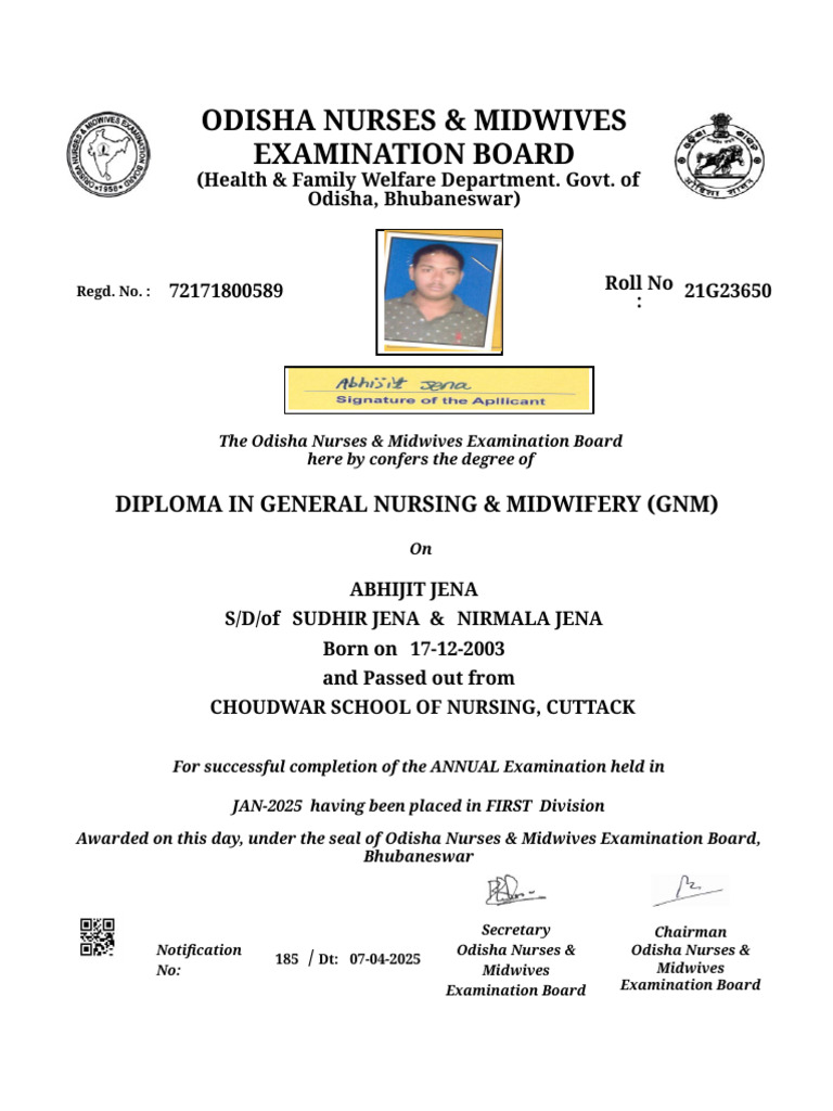 GNM Provisional Certificate Onmeb | PDF
