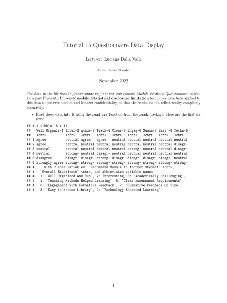 Tutorial 15 On Questionnaire Data Display and Likert | PDF | Likert Scale