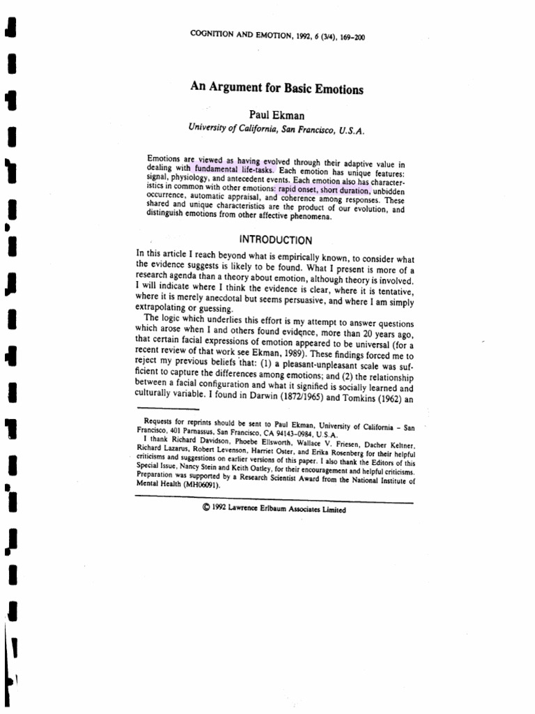 Ekman P. 1992 An Argument For Basic Emotions | PDF
