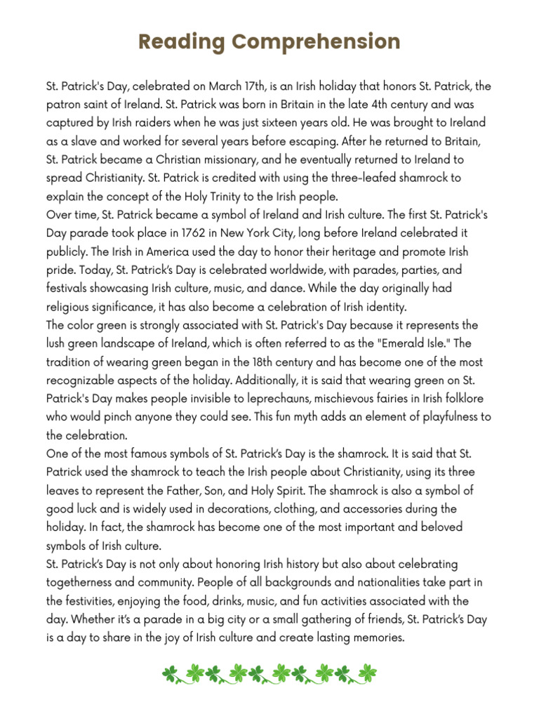 St. Patrick's Day: History and Traditions | PDF | Saint Patrick | Ireland