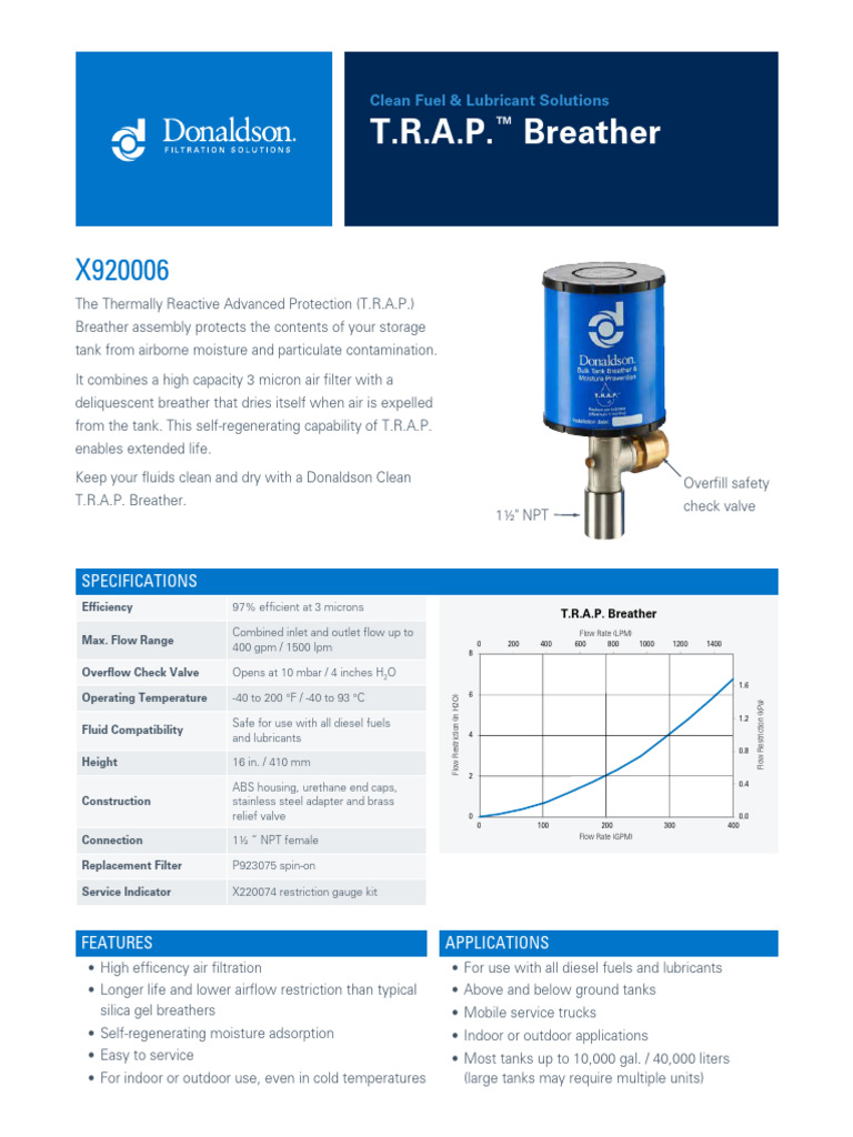 DONALDSON - Filtro Respiro Diesel - TRAP-Breather-X920006-Data-Sheet ...