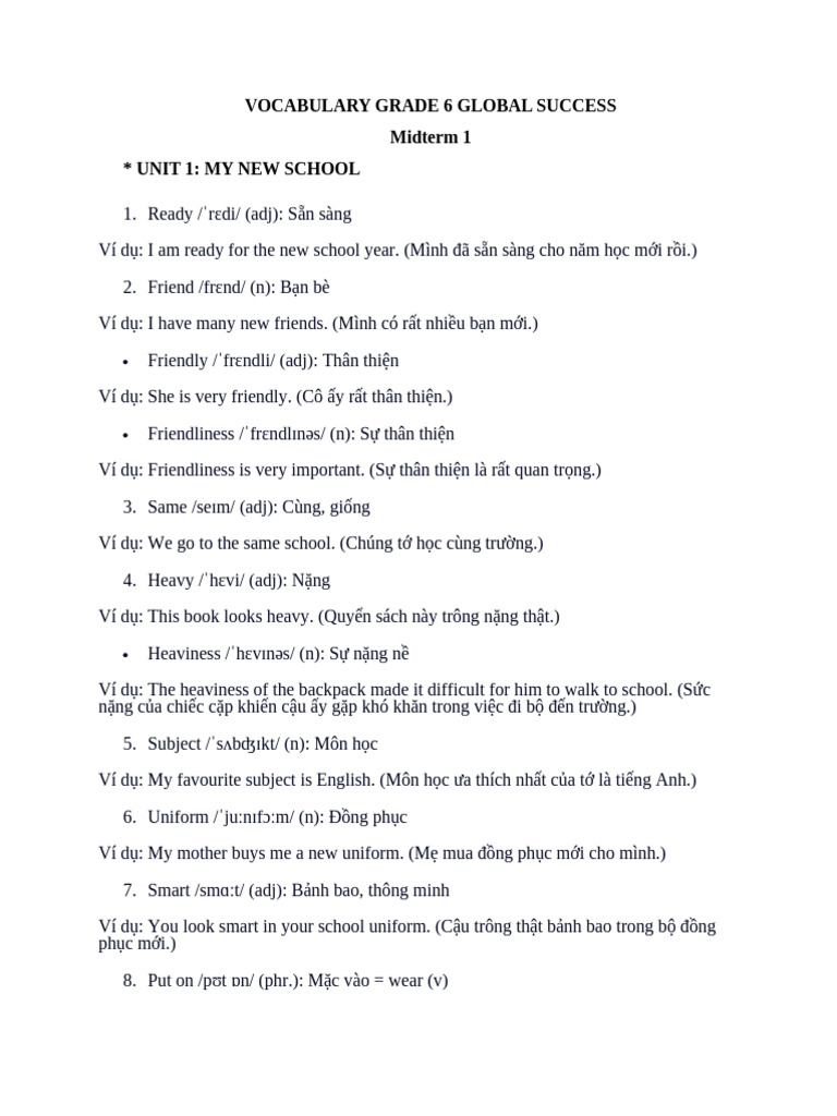 VOCABULARY GRADE 6 GLOBAL SUCCESS | PDF