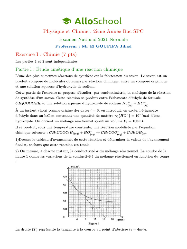 PC 2bac SPC Examen National 2021 Normale 4 | PDF