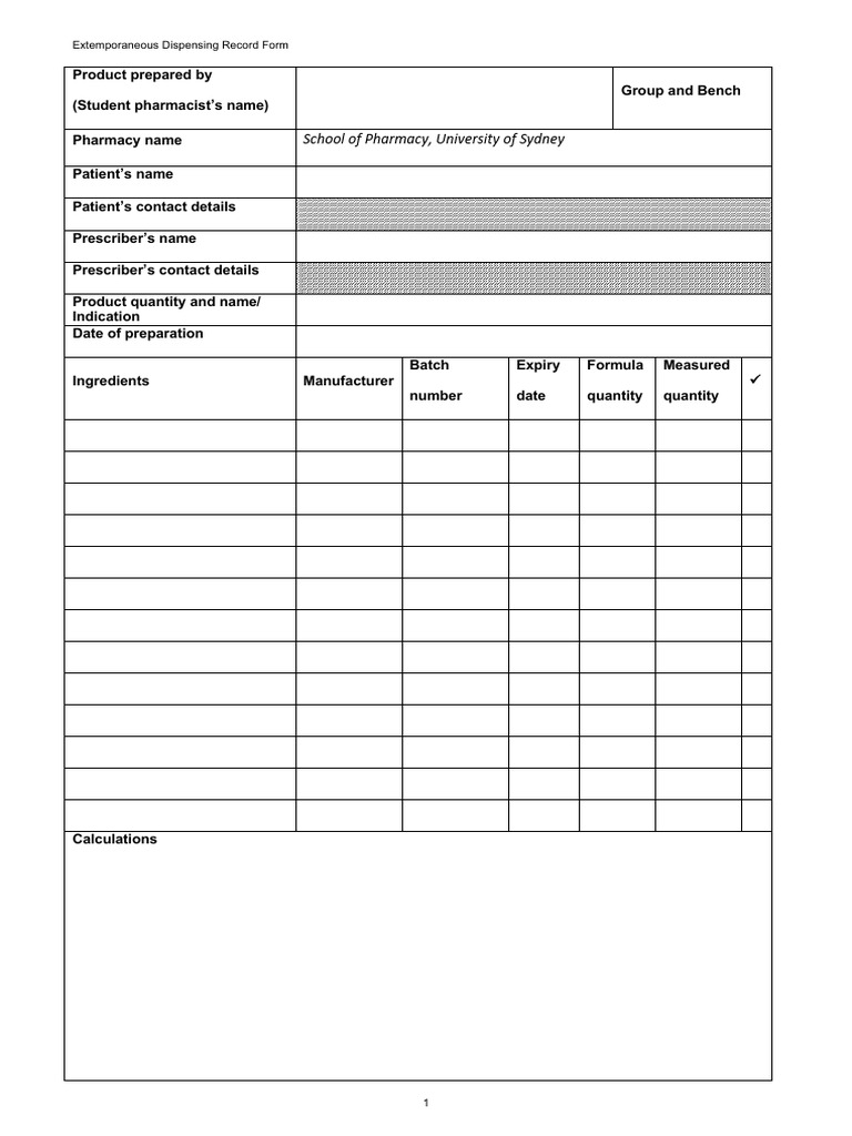 School of Pharmacy, University of Sydney: Extemporaneous Dispensing ...