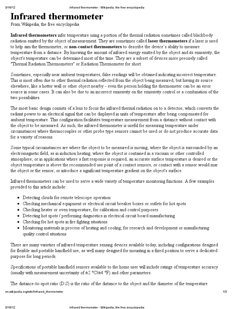 Infrared Thermometer - Wikipedia, The Free Encyclopedia | PDF ...