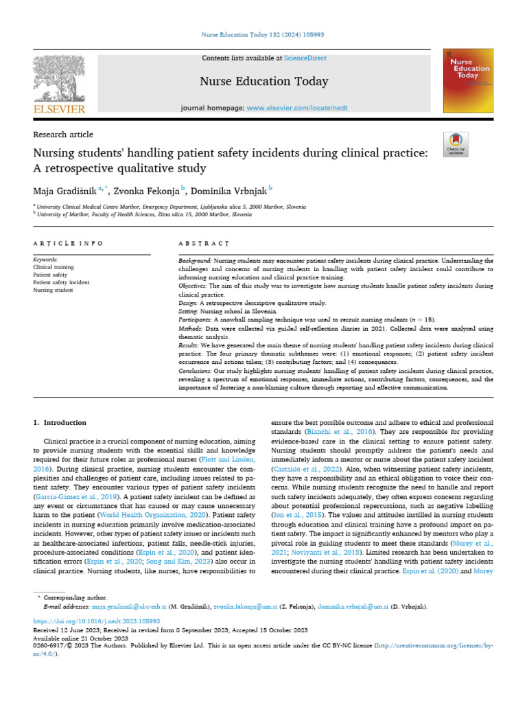 Nursing Students and Patient Safety Incidents | PDF | Patient Safety ...