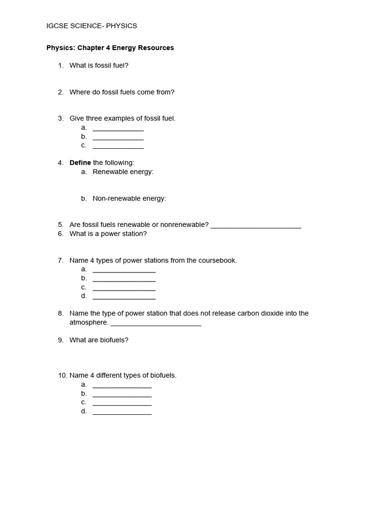 IGCSE Physics: Energy Resources Guide | PDF | Fuels | Nuclear Power