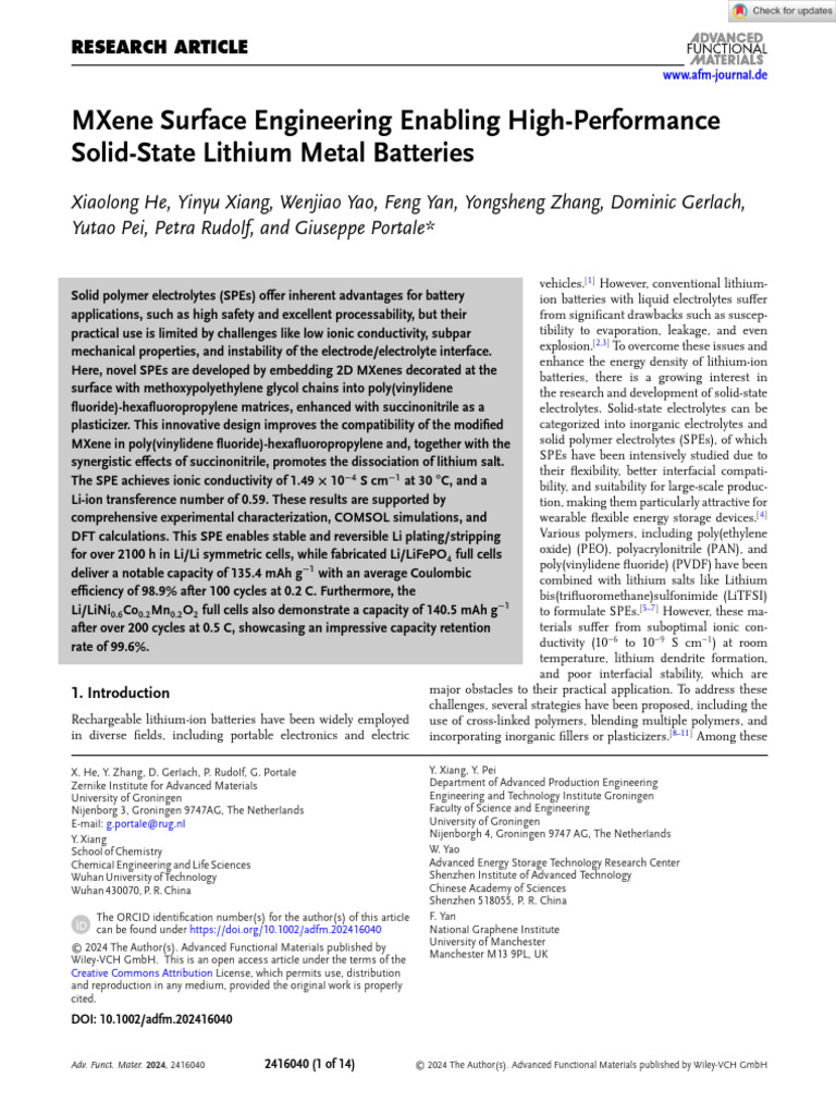 Adv Funct Materials - 2024 - He - MXene Surface Engineering Enabling High‐Performance Solid ...
