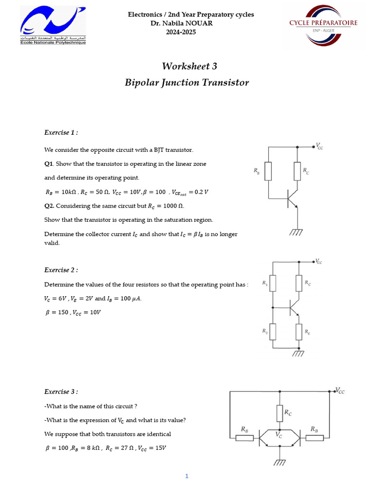 BJT Circuit Analysis Exercises | PDF