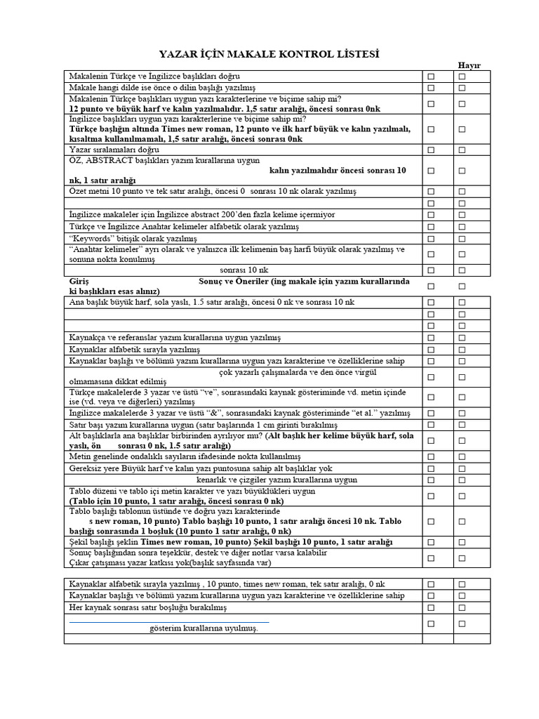 Check List Inönü Ünv | PDF