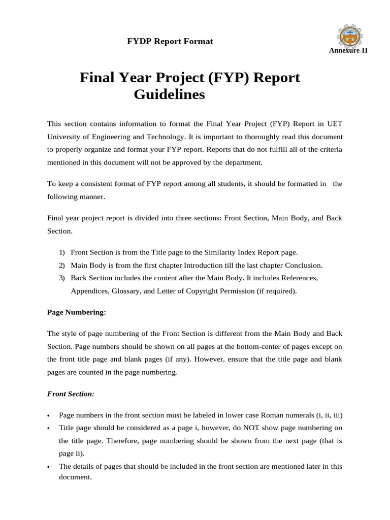 FYP Thesis report Guidelines and template_2022 | PDF