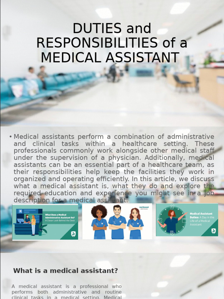 DUTIES.MEDICAL.ASSISTANT.PPT-1 | PDF | Health Care | Social Programs