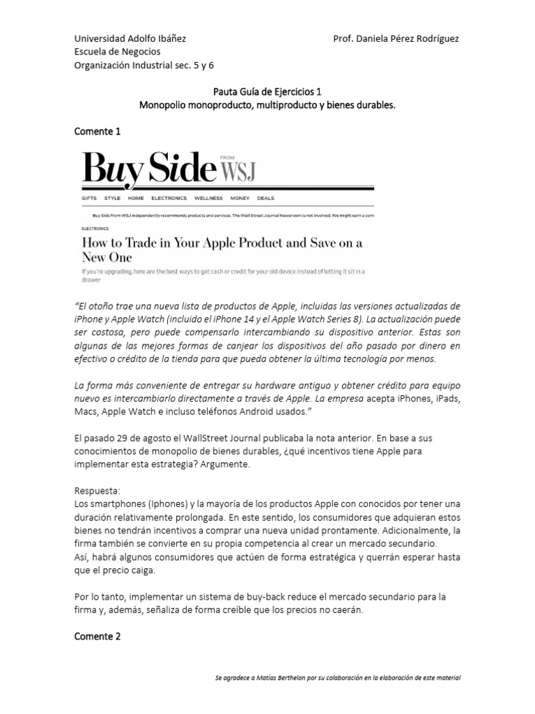 OI - Pauta Guia 1-Monopolio Mono y Multiproducto y Bienes Durables. | PDF | Monopolio | Mercado ...