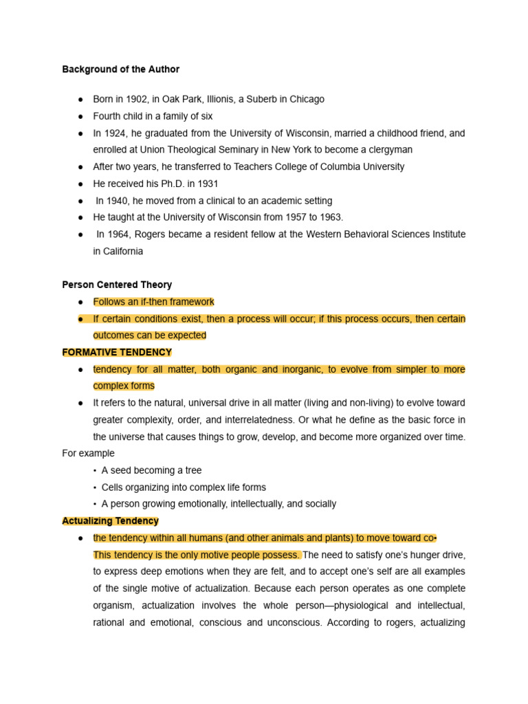 Carl Rogers: Person-Centered Theory | PDF | Self Concept ...