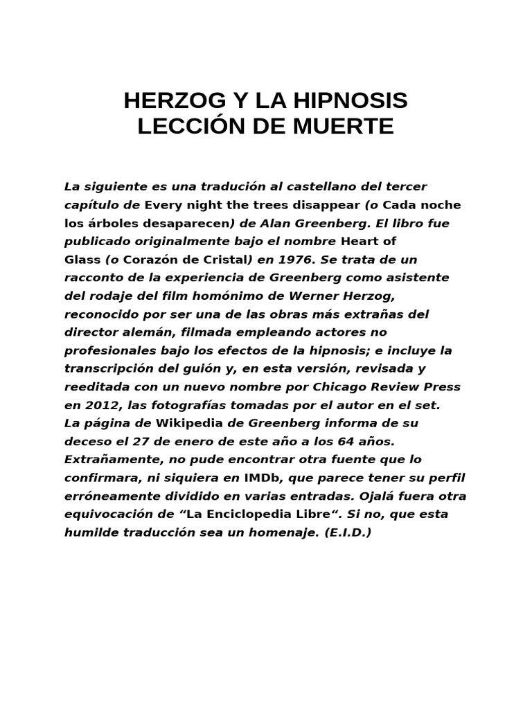 Herzog y la hipnosis en cine experimental | PDF | Hipnosis