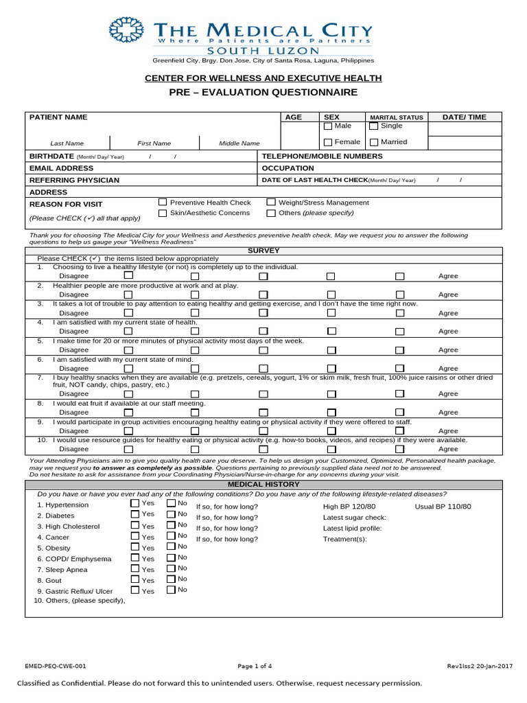 Pre-Evaluation Questionaire | PDF | Kidney Disease | Nephrology