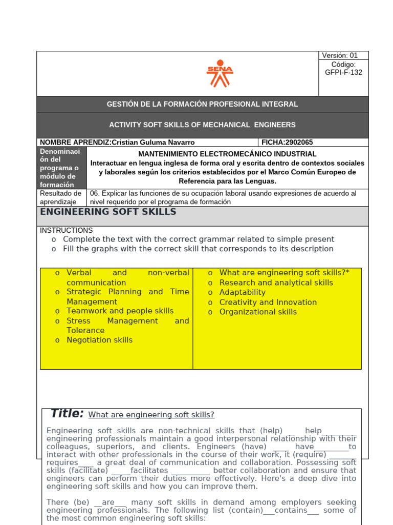 3 Activity Soft Skills of Mechanical Engineers | PDF | Communication | Information