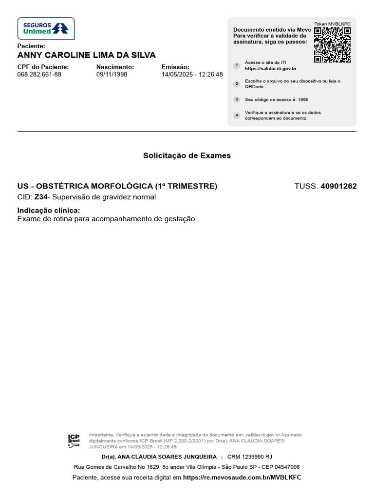 Anny Caroline Lima Da Silva: Solicitação de Exames | PDF