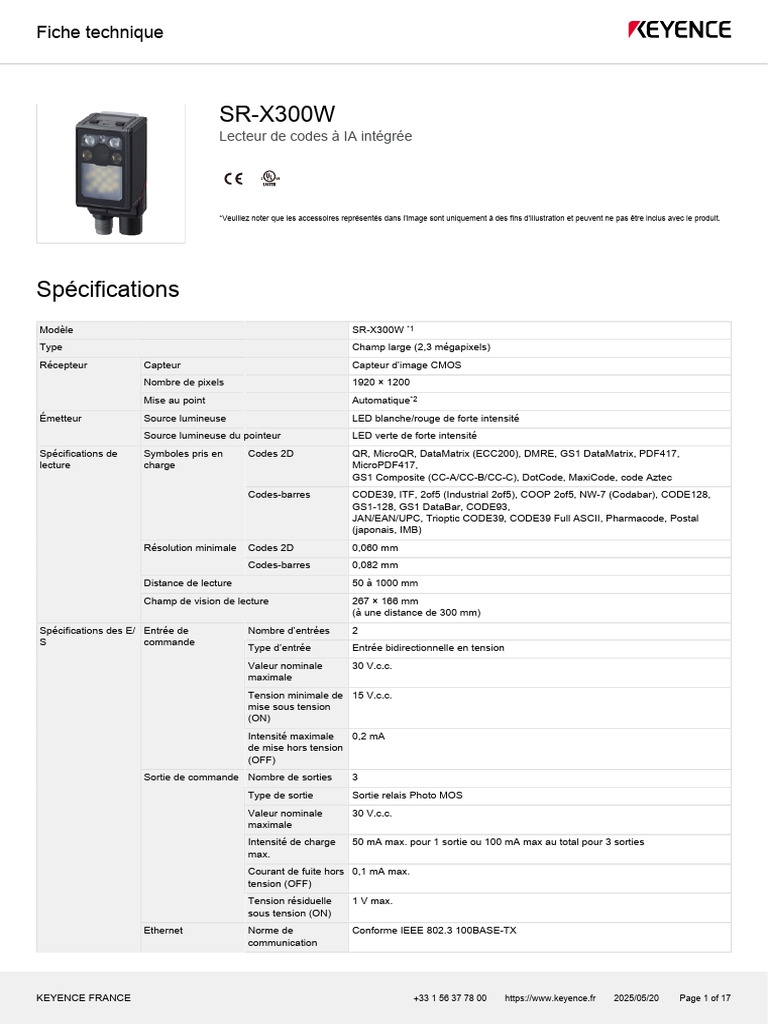 Lecteur de codes SR-X300W Keyence | PDF | Code-barres | Informatique
