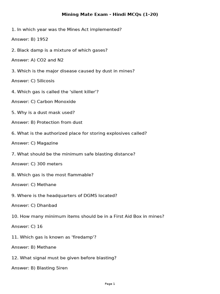 Mining Mate MCQs English 1 40 250518 210703 | PDF | Mining