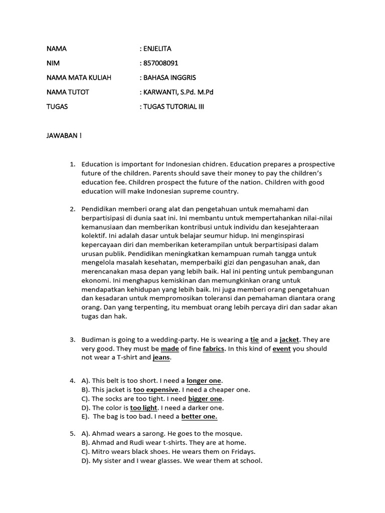 Jawaban BHS Ing Tugas T 3 | PDF | Grammar | Language Mechanics