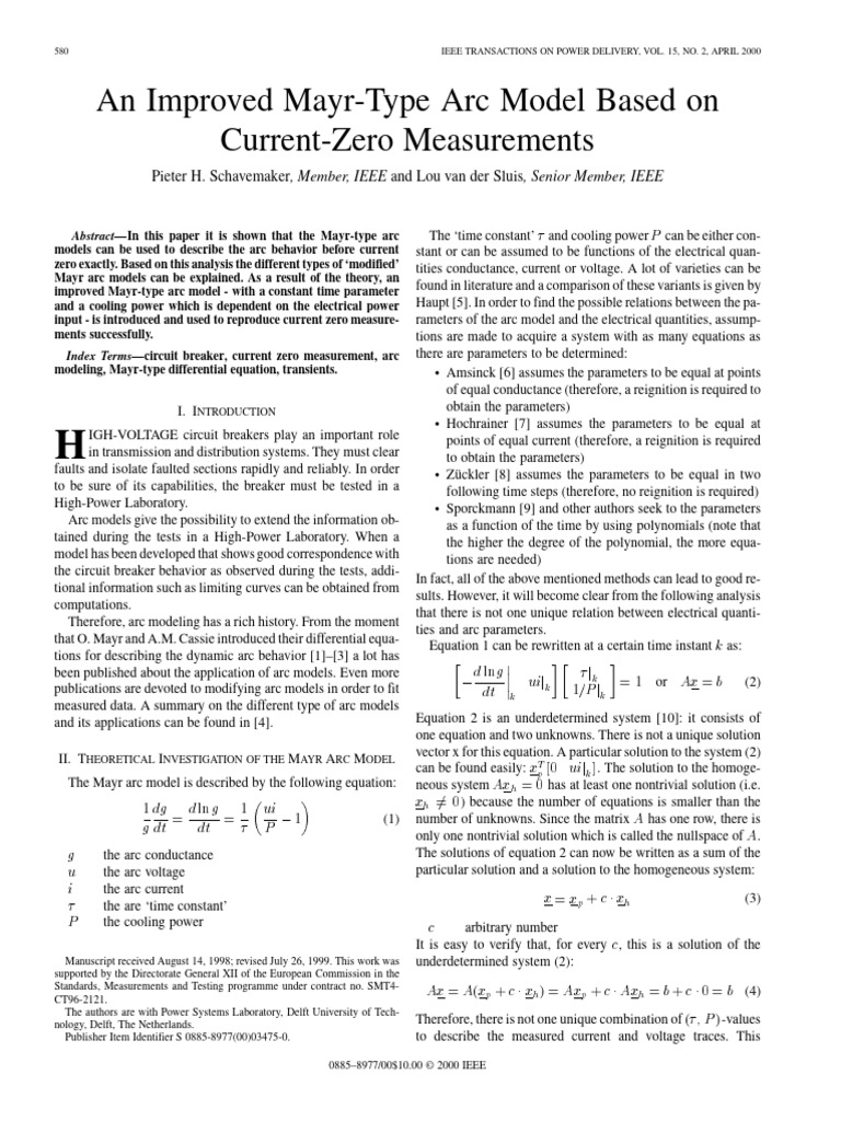 An Improved Mayr-Type Arc Model Based On Current-Zero Measurements ...